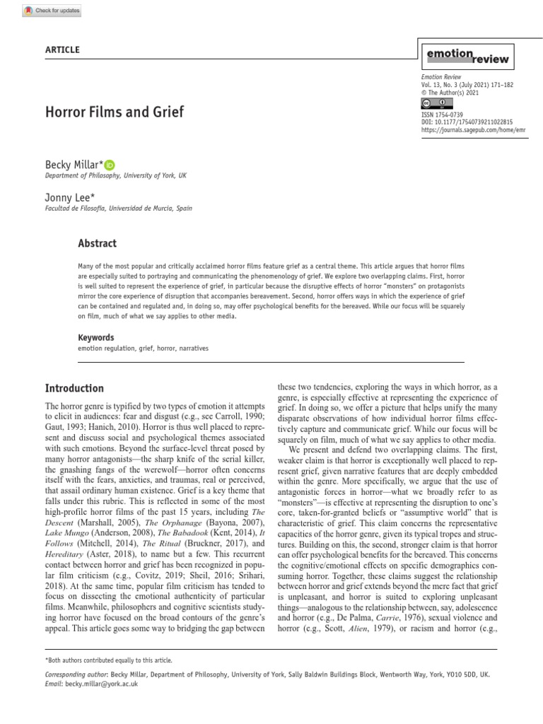Horror's Role in Grief Representation | PDF