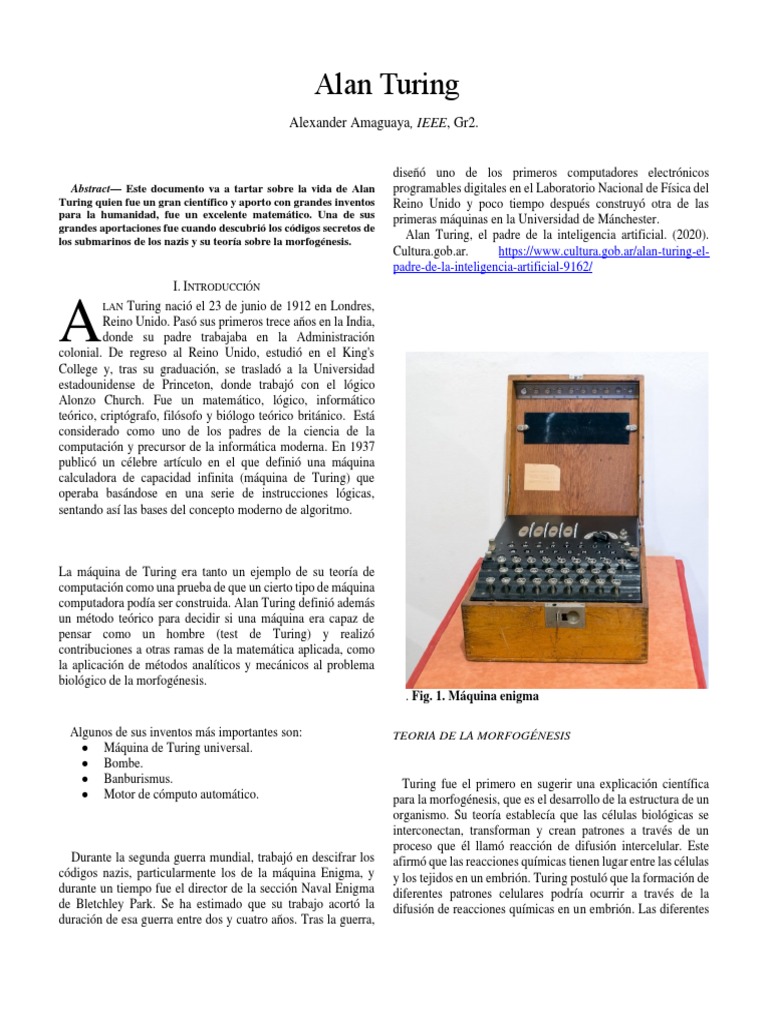 Alan Turing: Alexander Amaguaya, IEEE, Gr2 | PDF | Alan Turing | Ciencias de la Computación