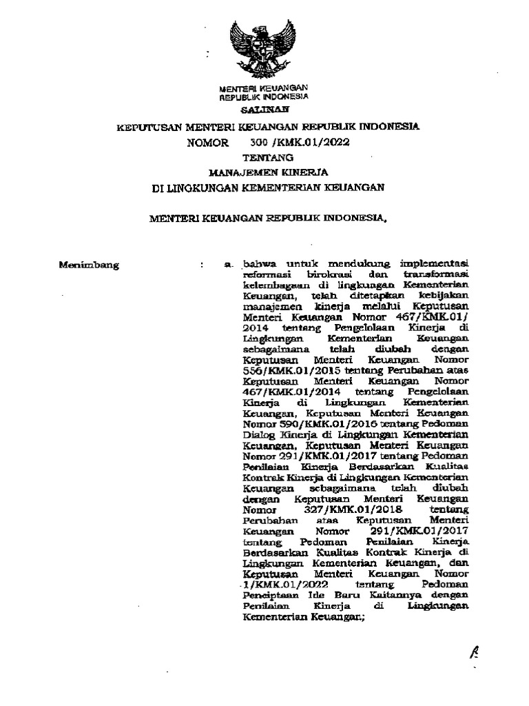 (Compressed) KMK 300 2022 Manajemen Kinerja Di Lingkungan Kementerian Keuangan - Compressed ...