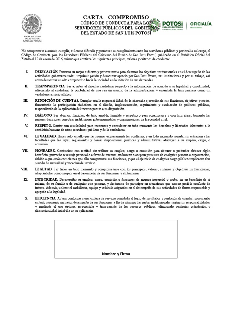 Carta de Compromiso: Código de Conducta | PDF | Responsabilidad ...
