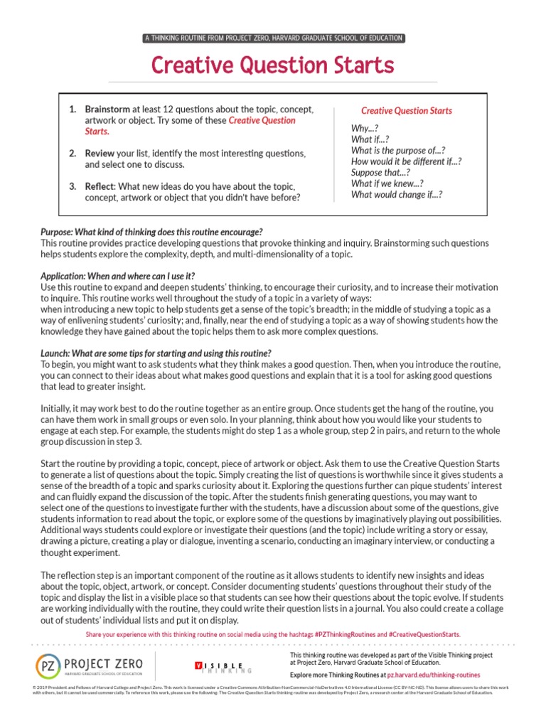 Creative Question Starts | PDF | Curiosity | Brainstorming