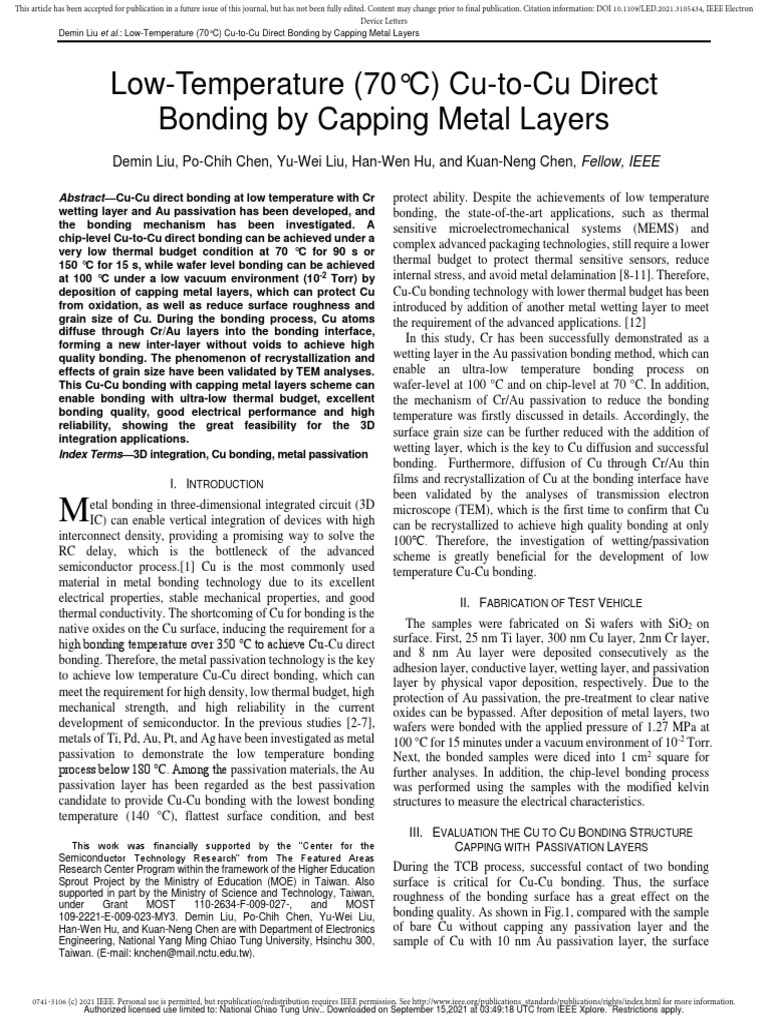 2021-Low-Temperature 70C Cu-to-Cu Direct Bonding by Capping Metal ...