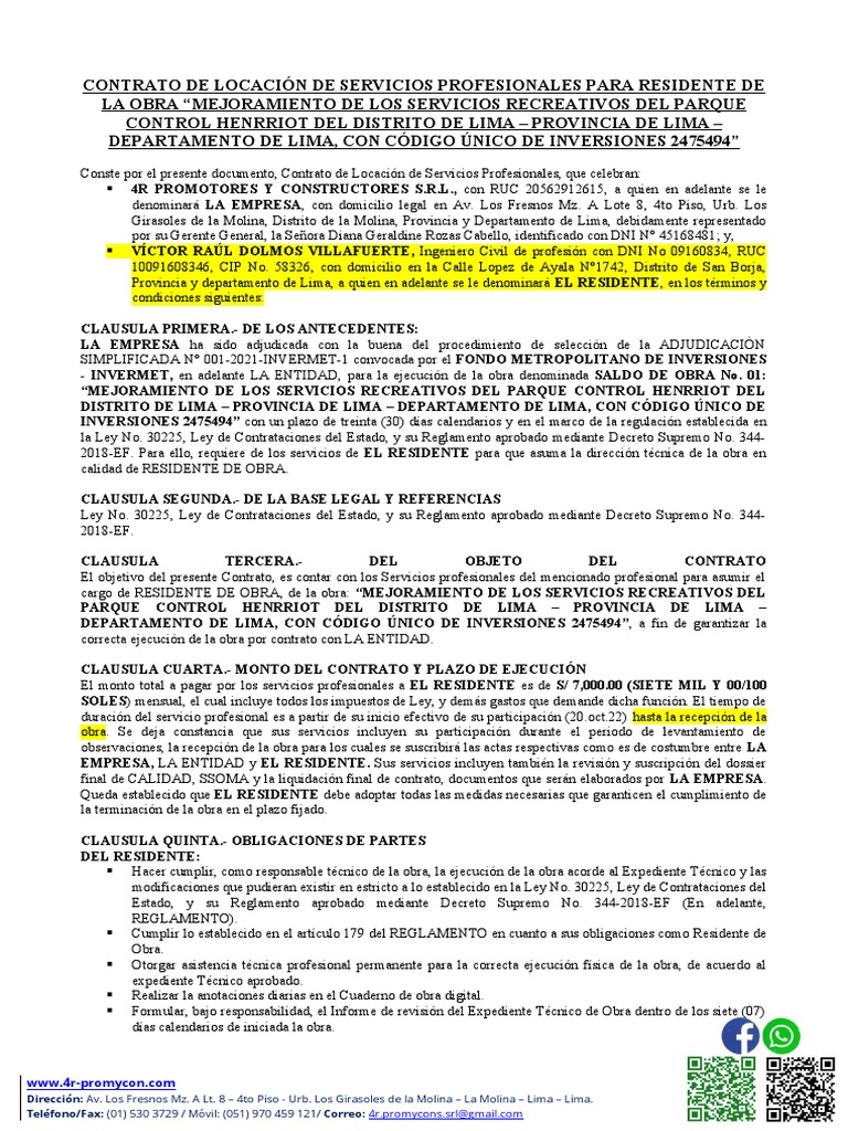 MODELO - Contrato de Servicios Como RESIDENTE | PDF