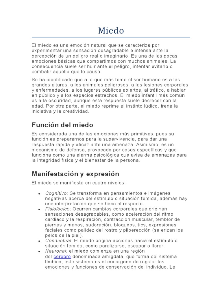 Función y manifestación del miedo | PDF | Temor | Las emociones