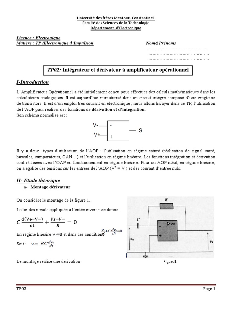 TP02 Intégrateur Et Dérivateur | PDF