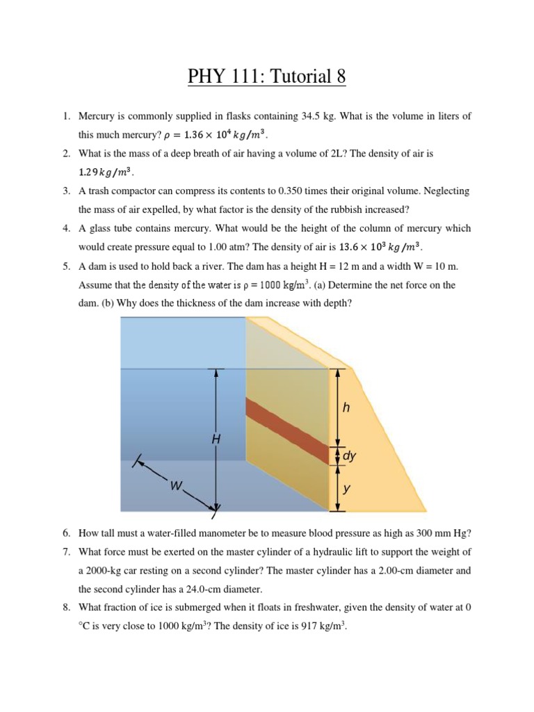 PHY 111 Tutorial 8 | PDF | Buoyancy | Density