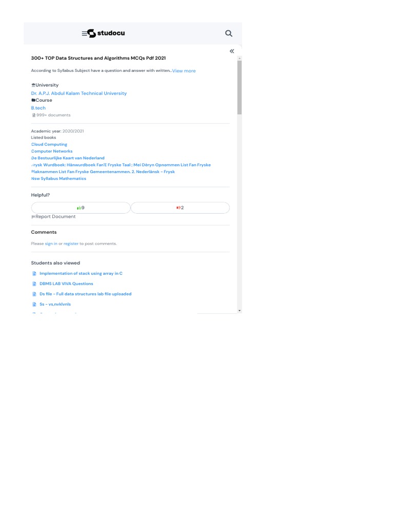 WWW Studocu Com in Document DR Apj Abdul Kalam Technical University Btech 300 To | PDF ...