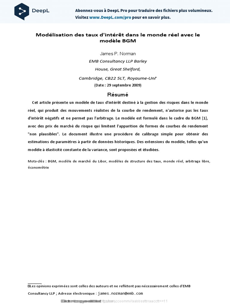 Modèle BGM pour taux d'intérêt réalistes | PDF | Obligation (Finance ...