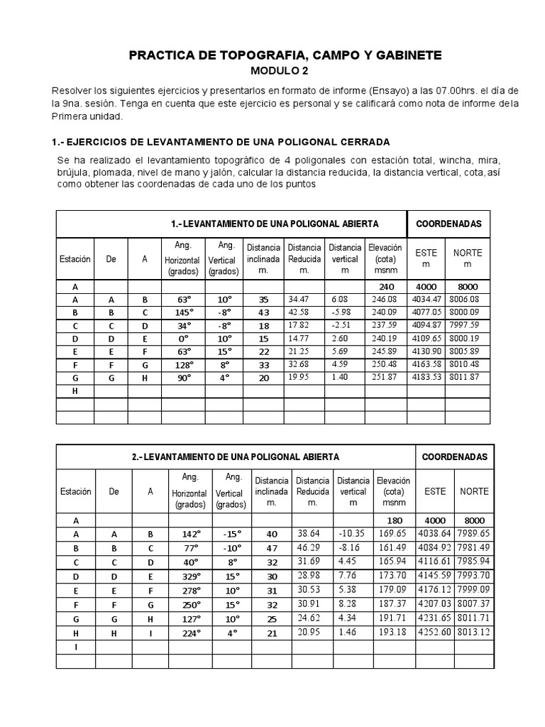 Practica de Topografia - Campo y Gabinete Modulo 2 | PDF | Topografía | Ingeniero civil