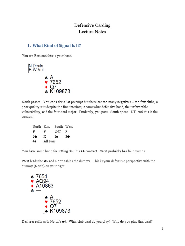 Defensive Carding | PDF | Card Games | Contract Bridge
