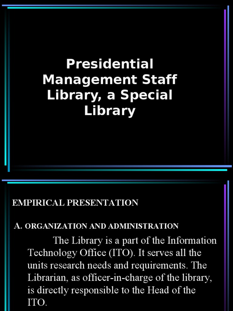 Presidential Management Staff Library, A Special Library | PDF | Librarian | Libraries