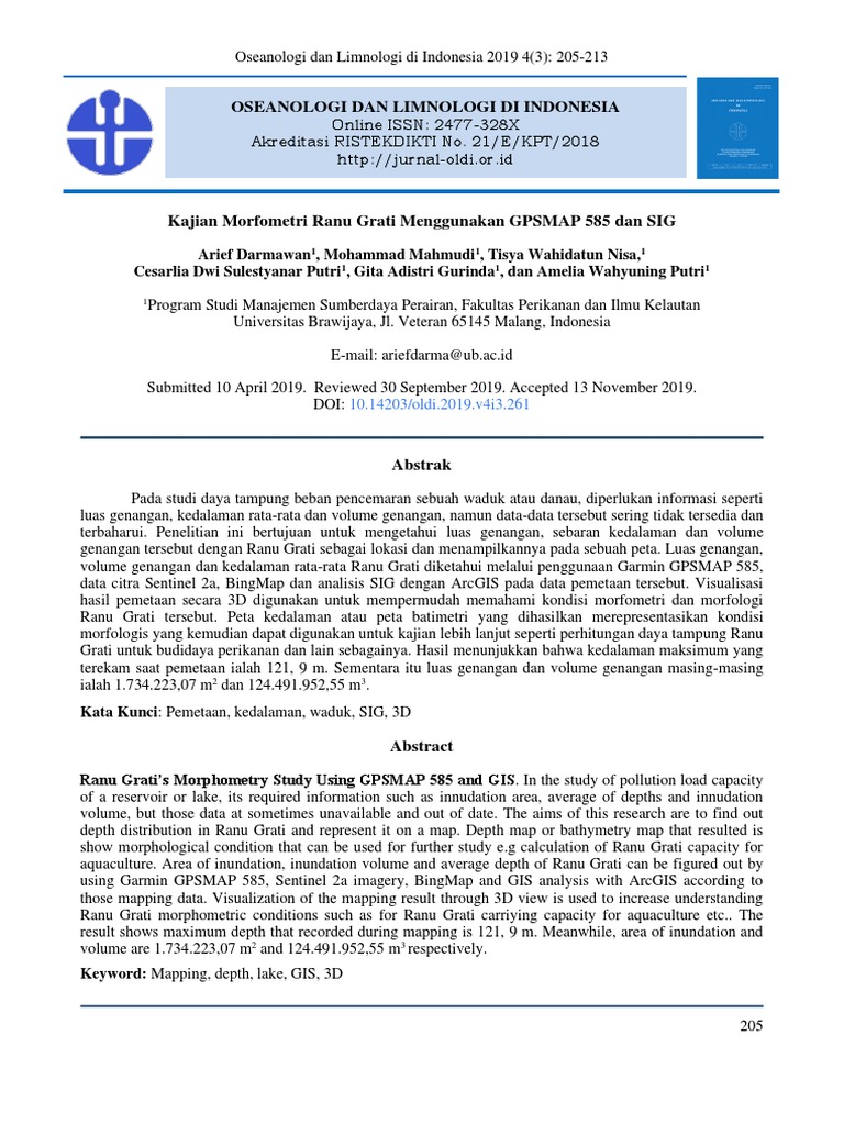 Oseanologi Dan Limnologi Di Indonesia: 10.14203/oldi.2019.v4i3.261 | PDF