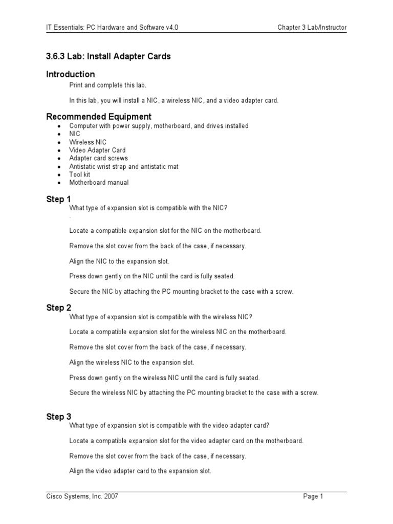 3.6.3 Lab IG Install Adapter Cards | PDF