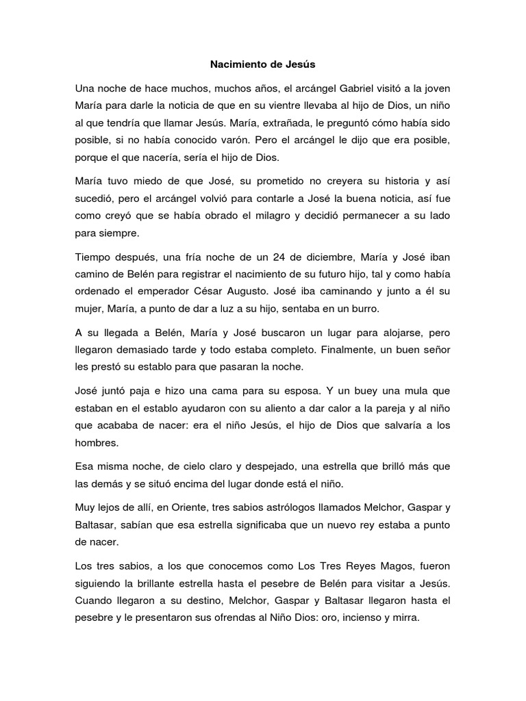Cuento El Nacimiento de Jesús | PDF