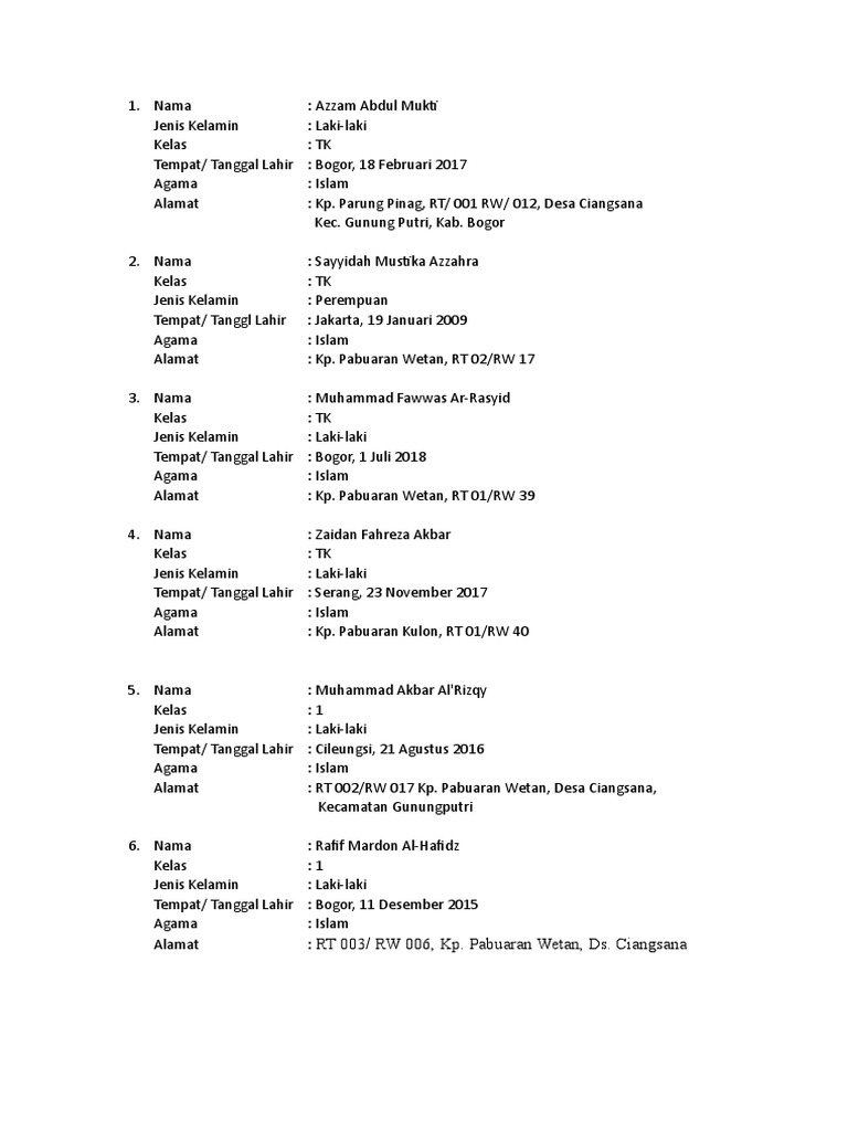 Nama Siswa Dan Datanya | PDF