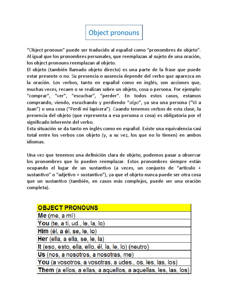 Object Pronouns | PDF | Sustantivo | Verbo