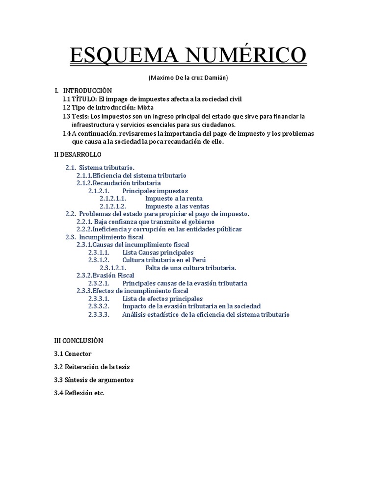 ESQUEMA NUMÉRICO Maximo de La Cruz Damian | PDF