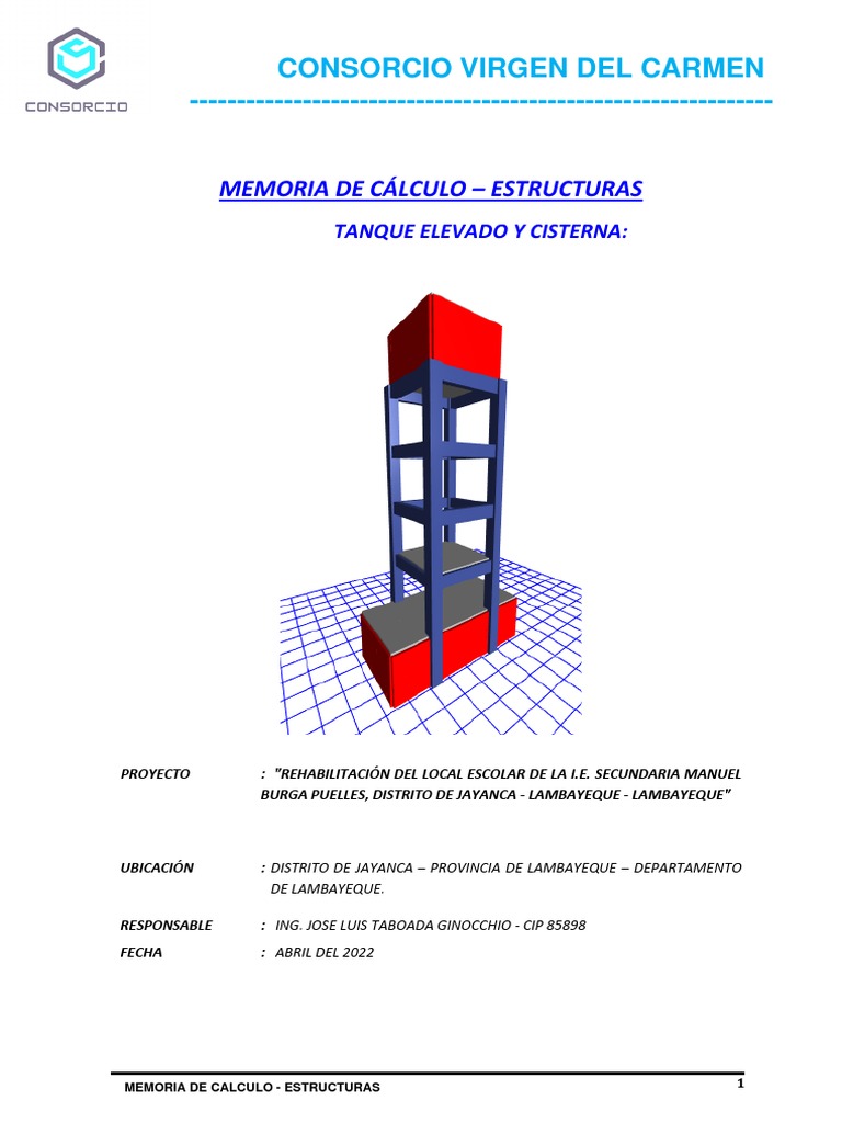 Memoria de Calculo Estructural - Tanque Elevado y Cisterna | PDF | Fundación (Ingeniería) | Hormigón