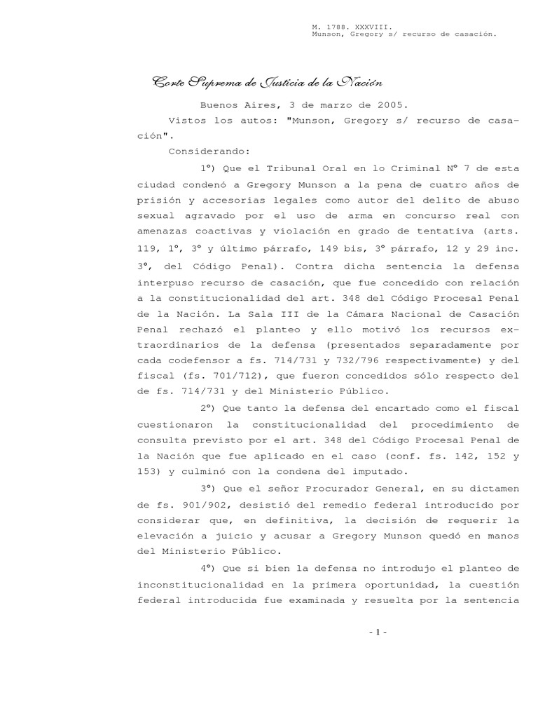Casación de Gregory Munson | PDF | Sentencia (ley) | Fiscal