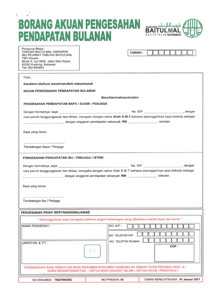 Borang Akuan Pendapatan | PDF