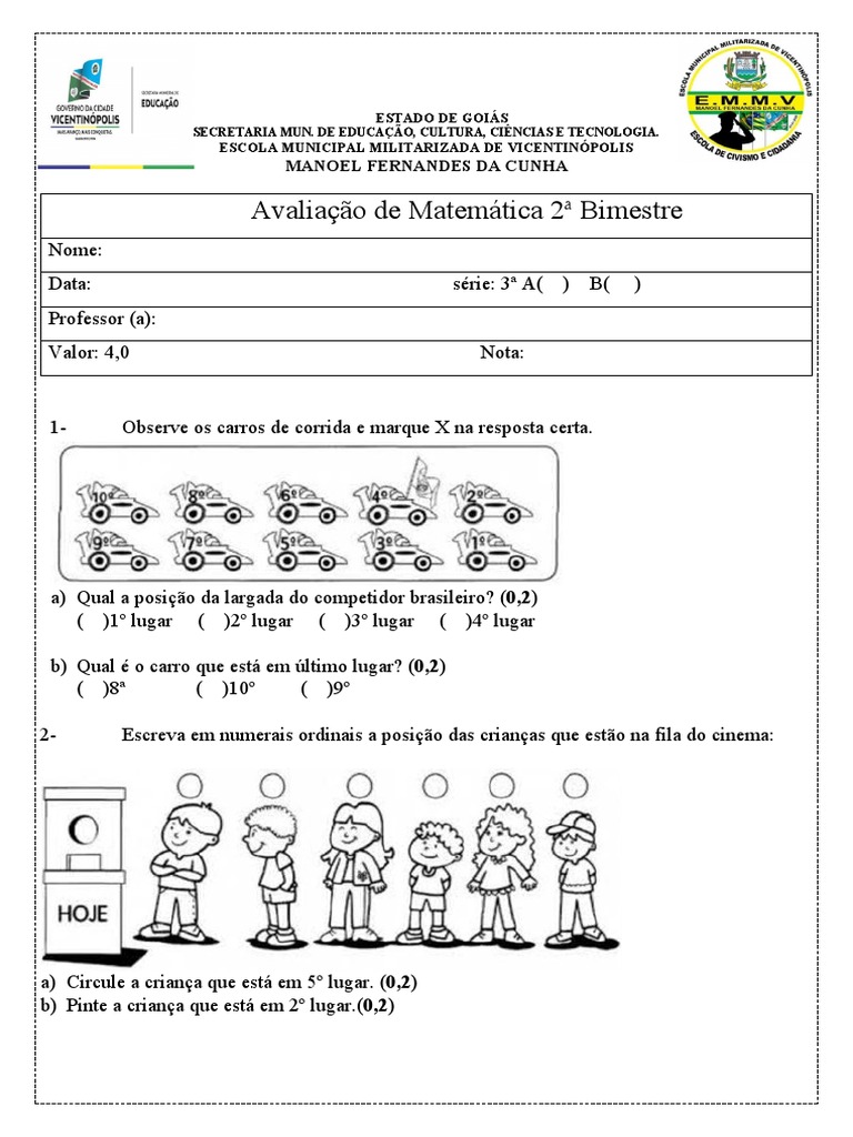 Avaliação De Matemática 2 Bimestre Pdf