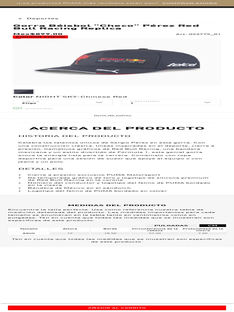 Gorra Béisbol Checo Pérez Red Bull Racing Replica Hats & Headwear PUMA | PDF