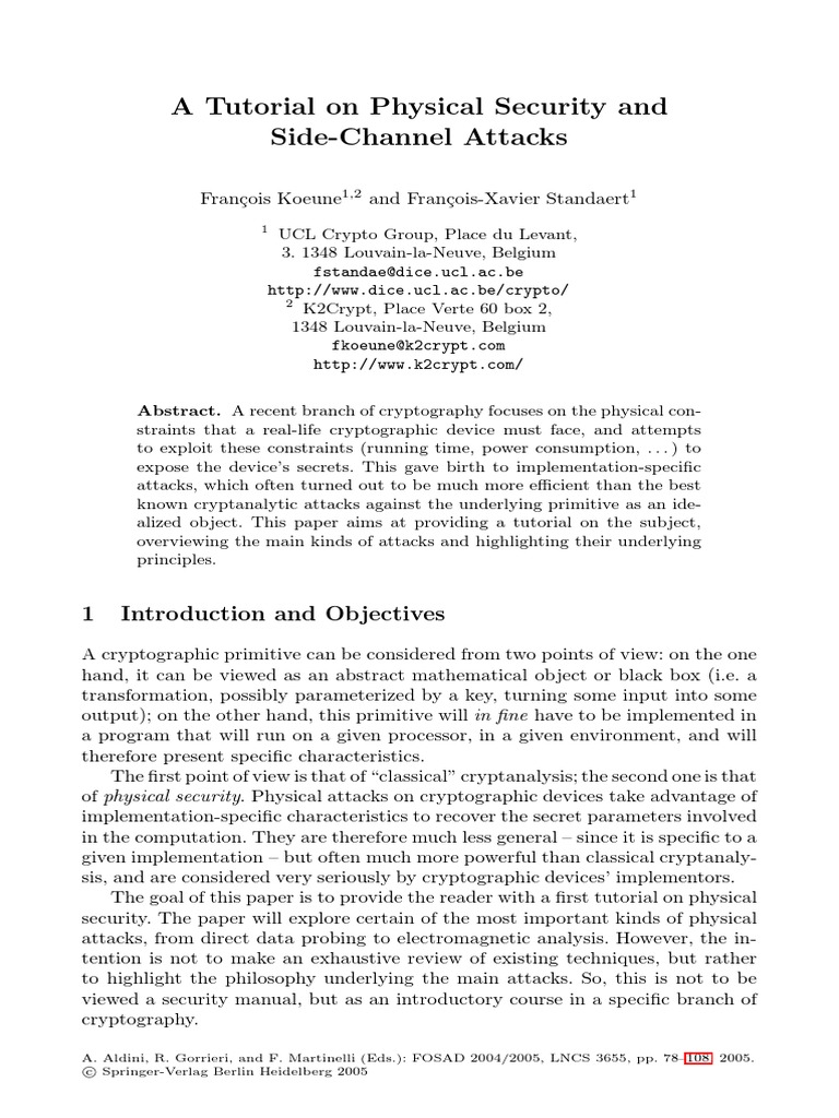 A Tutorial On Physical Security and Side-Channel Attacks | PDF ...