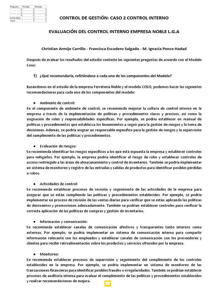Caso 2 Control Interno | PDF | Auditoría | Contabilidad