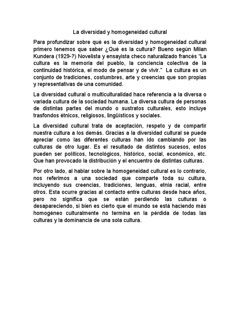 La Diversidad y Homogeneidad Cultural | PDF