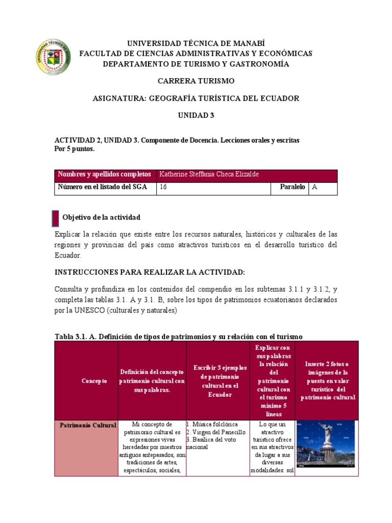 Actividad 2 Docencia Unidad 3 | PDF | Turismo | Bienes (Ley)
