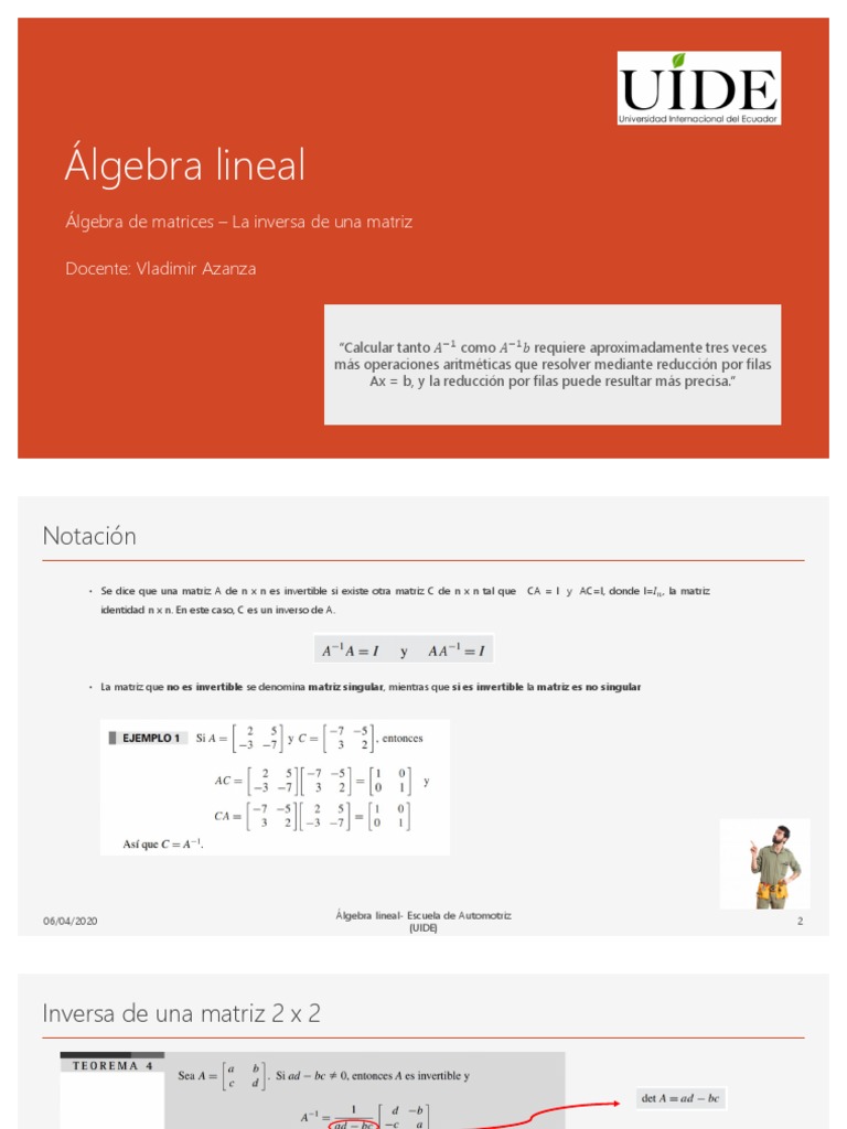 Álgebra de Matrices - La Inversa de Una Matriz | PDF | Matriz ...