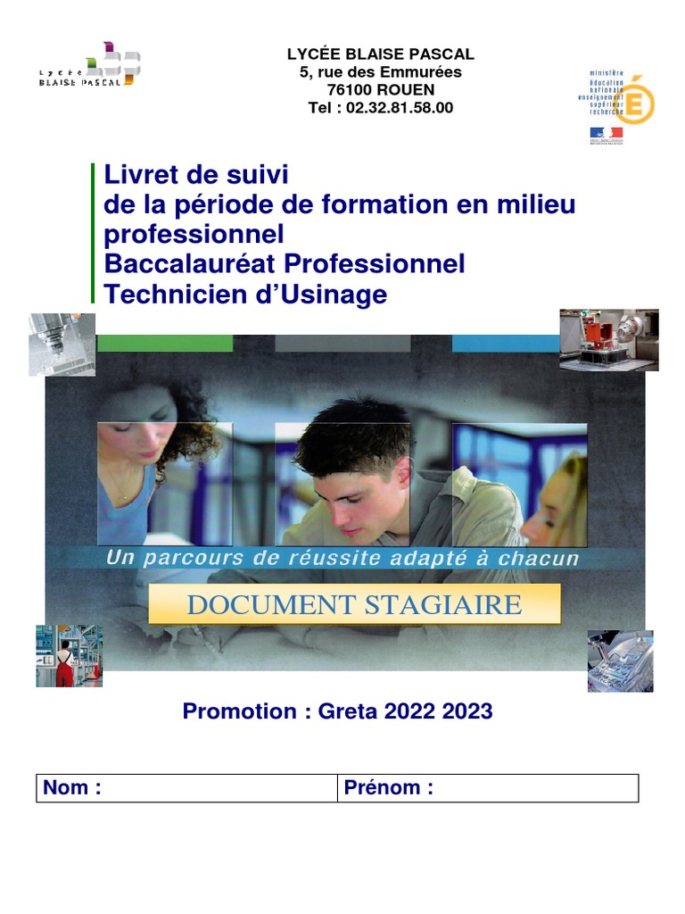 Livret de Suivi de Formation Usinage | PDF | Usinage