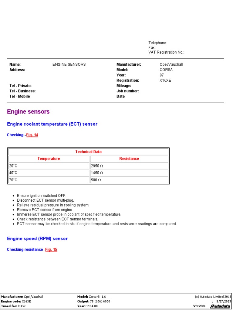 Opel Corsa B Engine Sensor Guide | PDF | Ignition System | Electrical ...