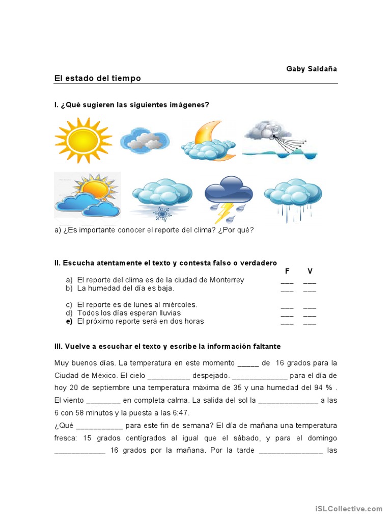 El Estado Del Tiempo - Lectura y Ejercicios | PDF | Celsius | Clima