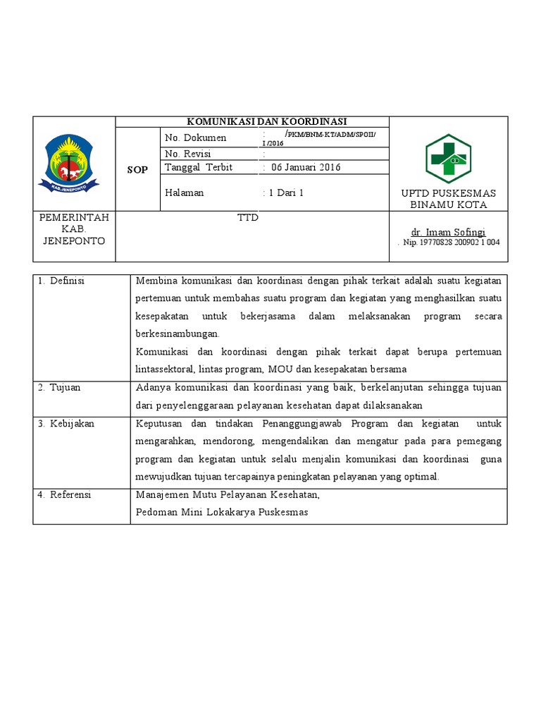 Sop Komunikasi Dan Koordinasi | PDF