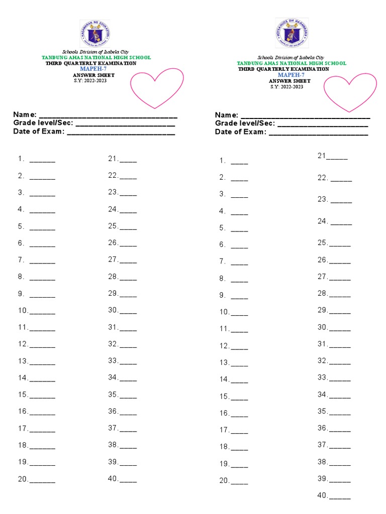 Answer Sheet Mapeh | PDF