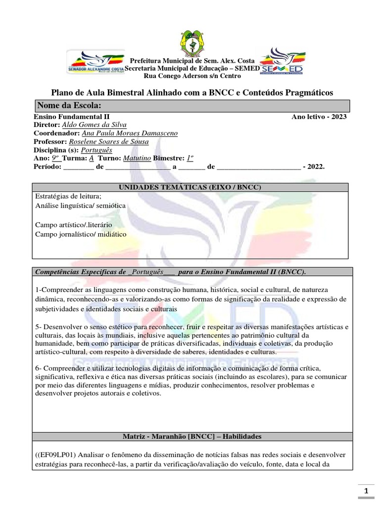 Plano de Português 9 ano | PDF | Discurso | Publicidade