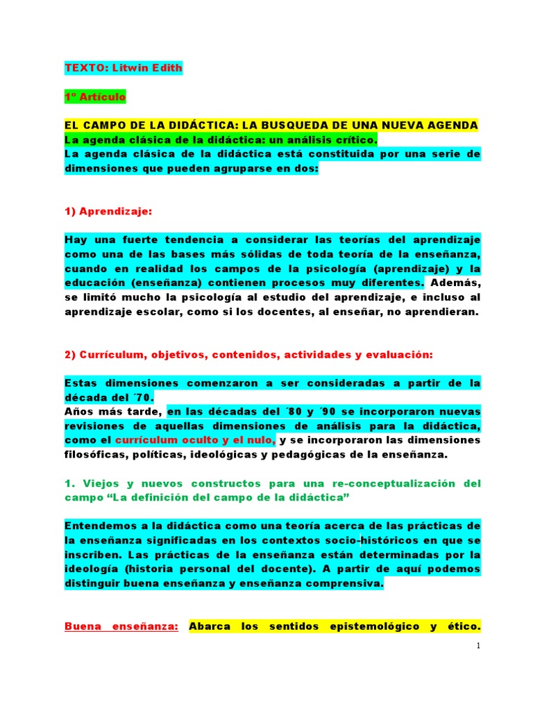 3 Litwin E El Campo de La Didactica La Busqueda de Una Nueva Agenda | PDF 3 Litwin E El Campo de La Didactica La Busqueda de Una Nueva Agenda | PDF