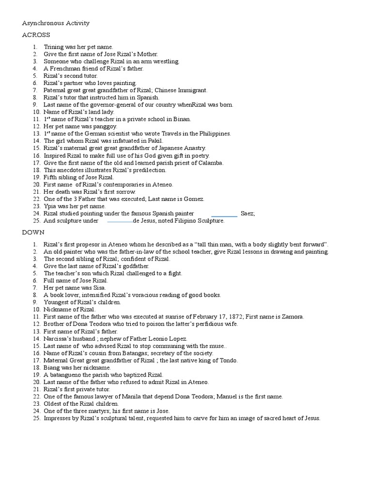 Rizal Activity - Puzzle 1 | PDF