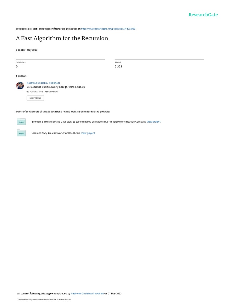 Fast Algorithm For The Recursion | PDF