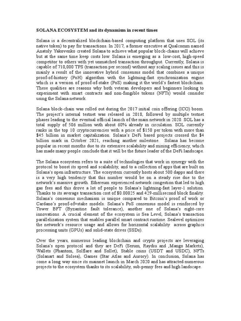 SOLANA ECOSYSTEM and Its Dynamism in Recent Times | PDF | Cryptocurrency | Applications Of ...