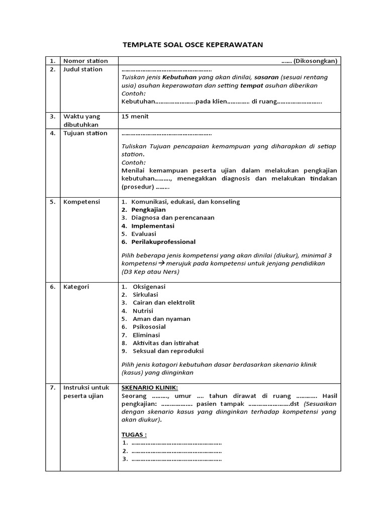 Template Soal OSCE Kep - New | PDF