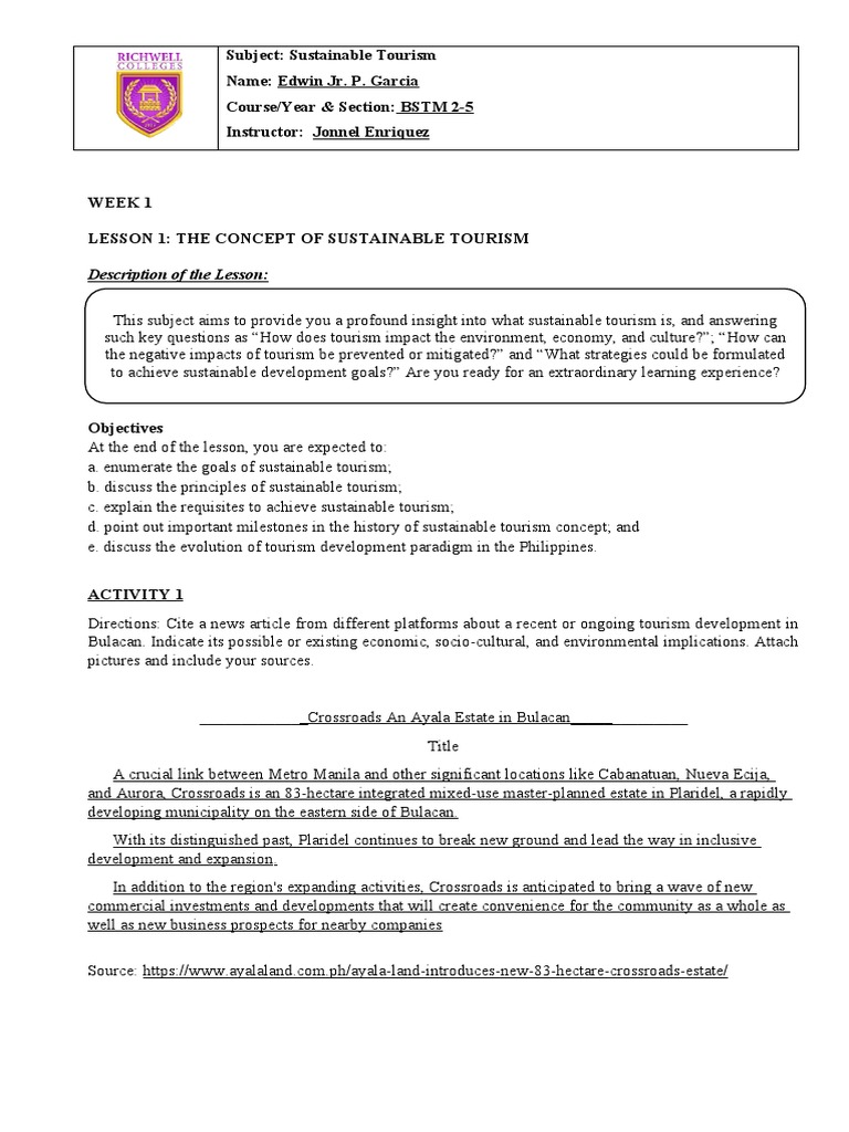 TPC 223 C Activity 1 | PDF | Sustainability | Tourism