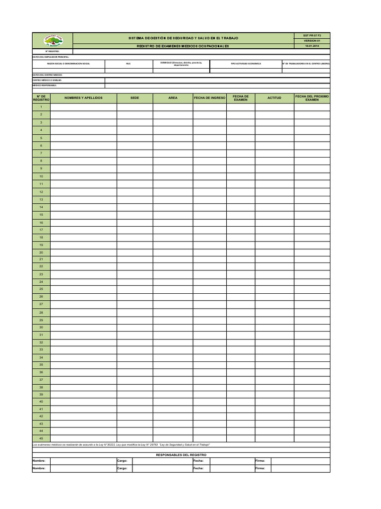 Registro de Exámenes Médicos | PDF