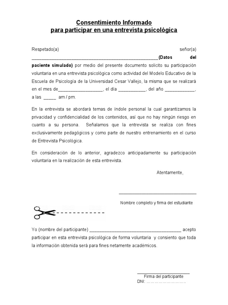 Modelo de Consentimiento Informado Psicologia | PDF