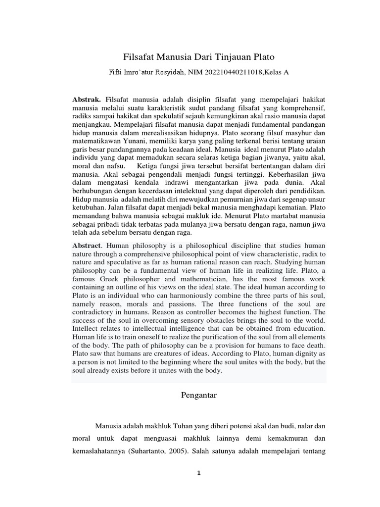 Filsafat Manusia Dari Tinjauan Plato | PDF