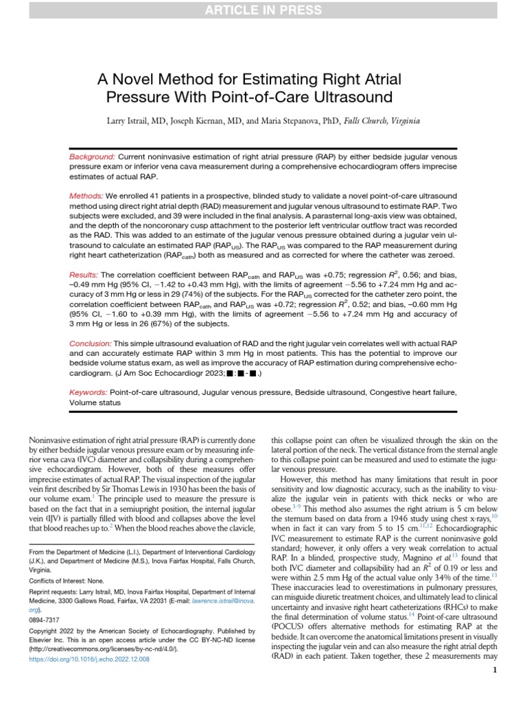 A Novel Method For Estimating Right Atrial Pressure With Point-Of-Care ...