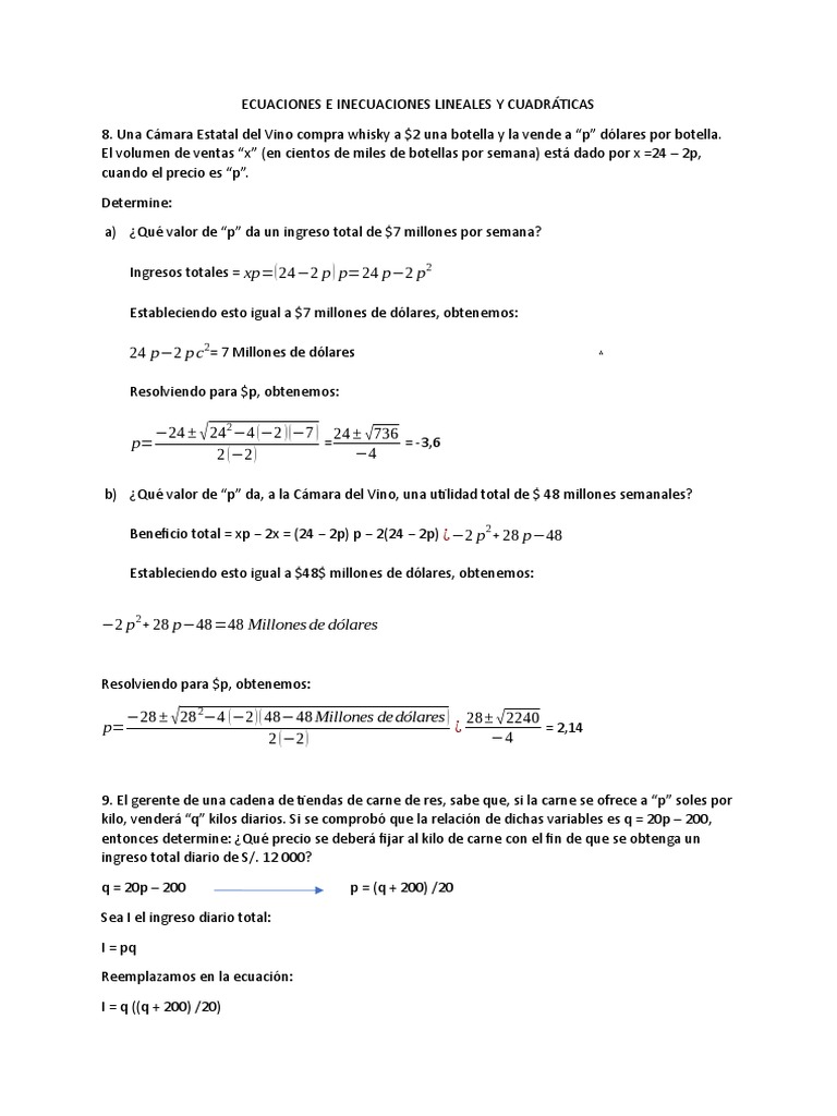 Ecuaciones e Inecuaciones Lineales y Cuadráticas | PDF