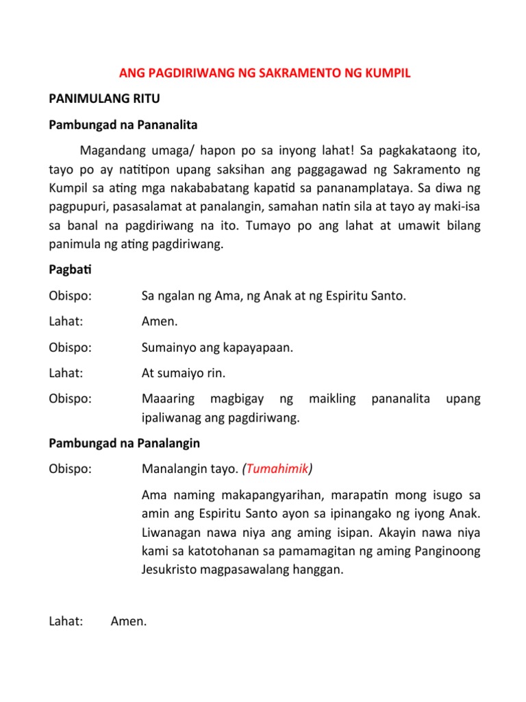 Ang Pagdiriwang NG Sakramento NG Kumpil | PDF