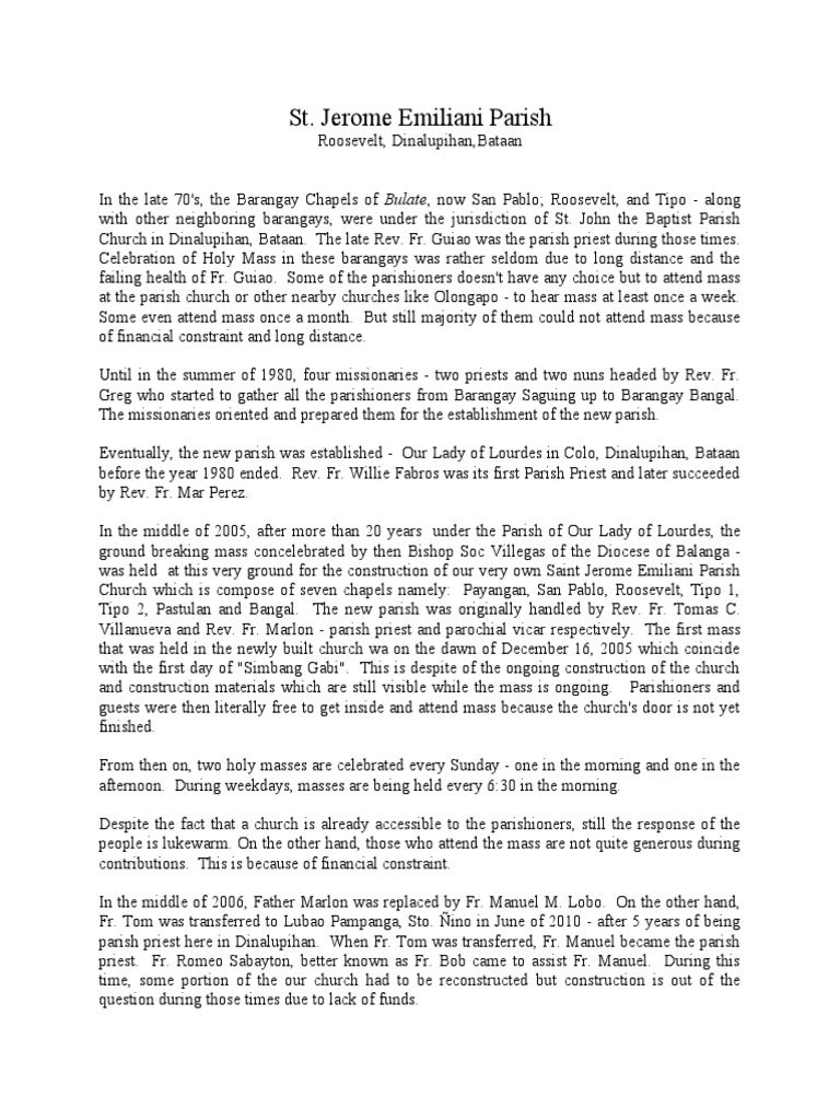 history of st. jerome emiliani parish | PDF